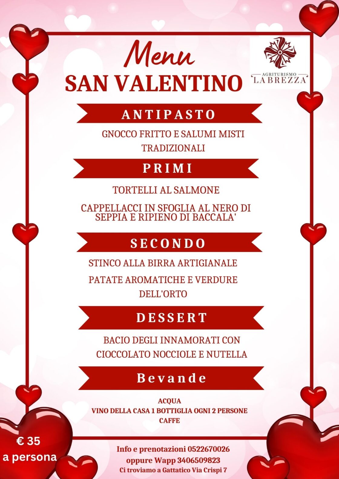 Menu San Valentino - Agriturismo La Brezza, ristorante e b&b a ...